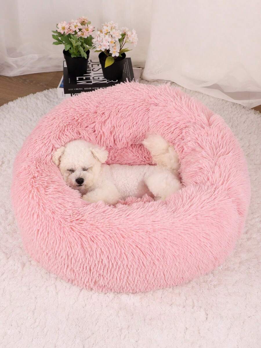 1pc Round Plush Solid Color Pet Bed/Nest, Suitable For Cats And Small ...