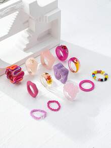 13 Stücke/Set asymmetrische Multi-Element Rosa Serie Ringe, sanft ...