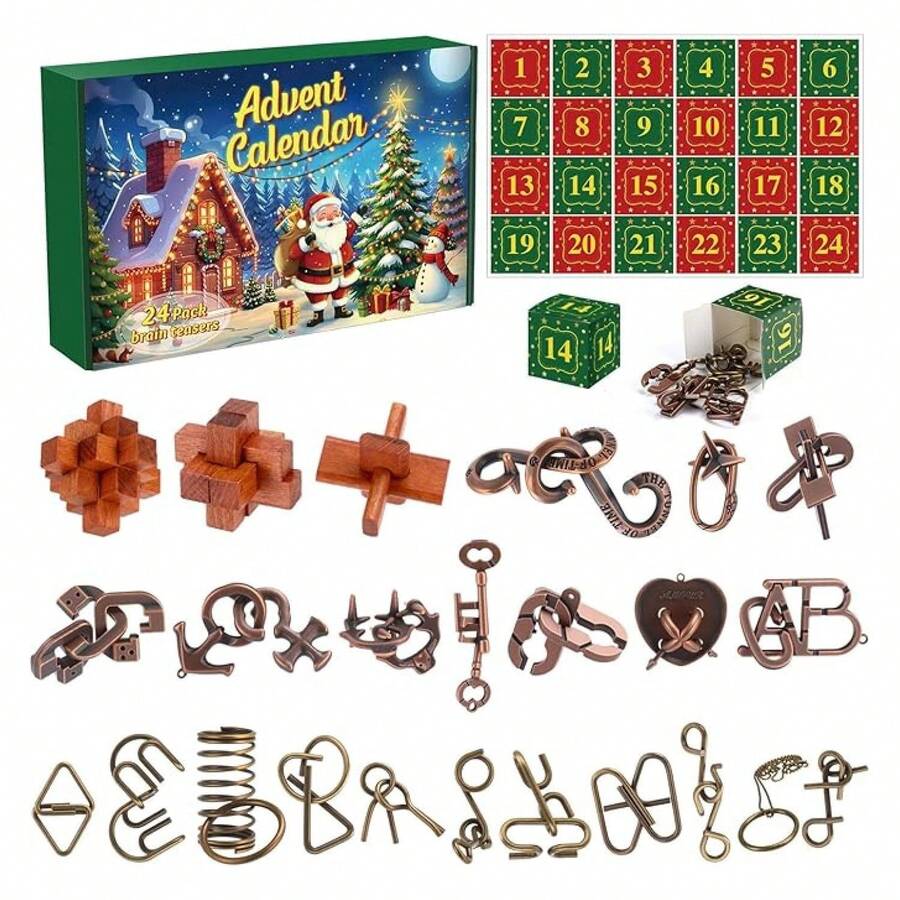 Brain Teaser Advent Calendar 2025 - Metal & Wood Puzzle Countdown - 24 ...