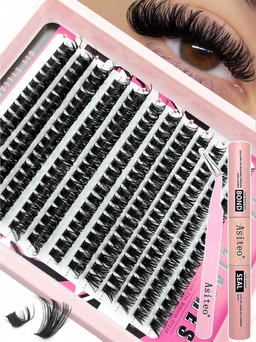 Asiteo 216Pcs D Curl 80D Clusters Eyelash Mixed Length8-16mm Natural ...