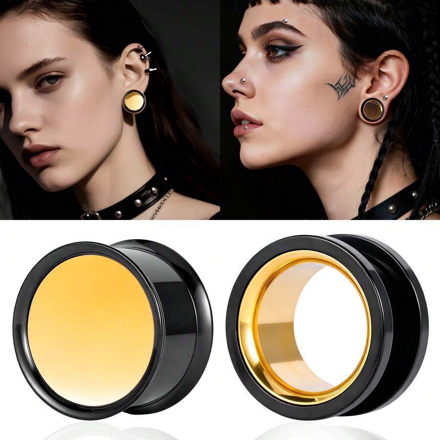 2pcs/1Pair 316 Stainless Steel Double Flare Ear Gauges Tunnel For Men ...