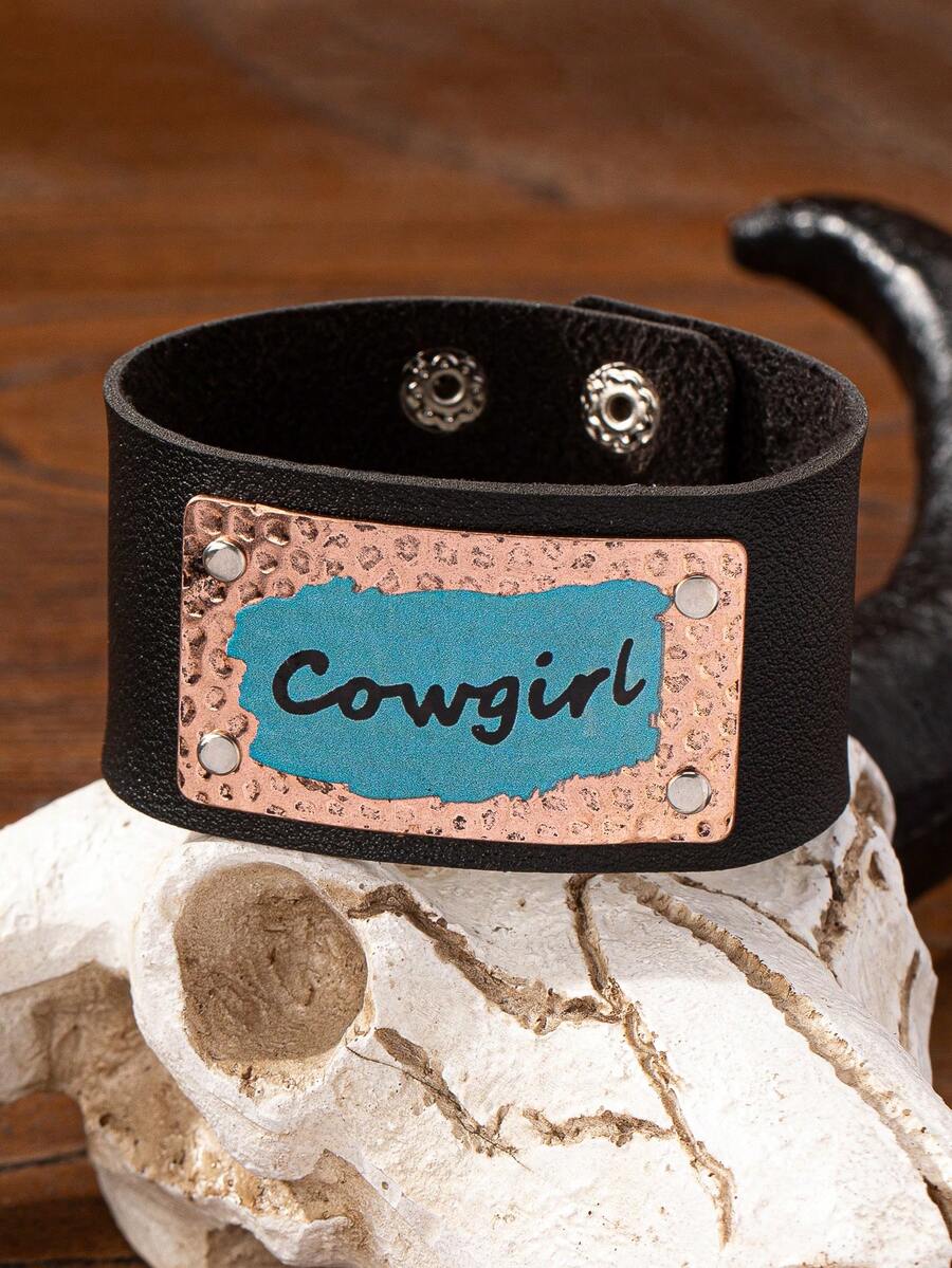 1 Pc Western Cowgirl Style PU Leather Cuff Bangle Bracelet For Women ...