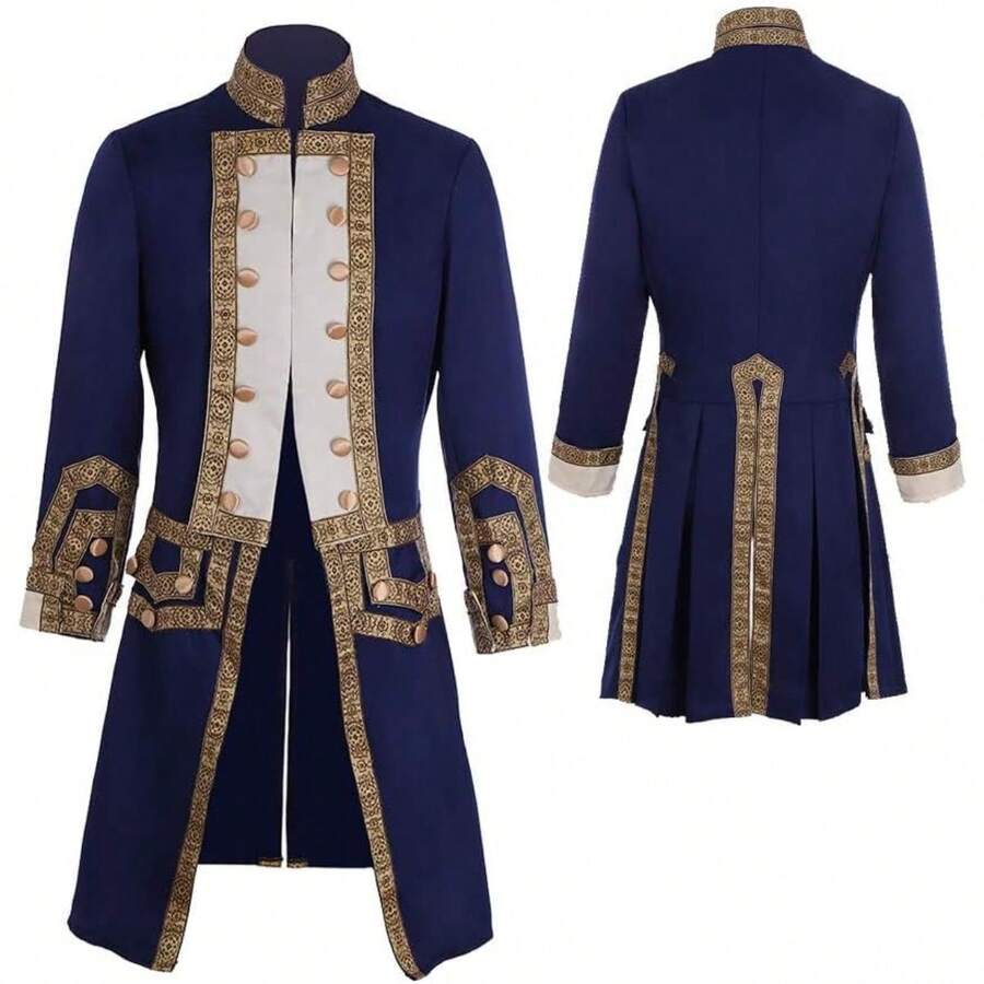 Men's 18th Century Colonial Military Uniform Tailcoat Costume Medieval ...