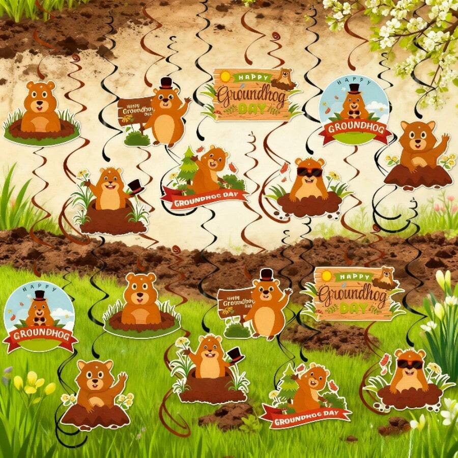 Groundhog Themed Spiral Hanging Decor, Groundhog Day Party Background ...