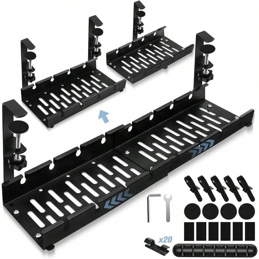 Desk Cable Management Tray, QIYVLOS Retractable Cable Management Under ...