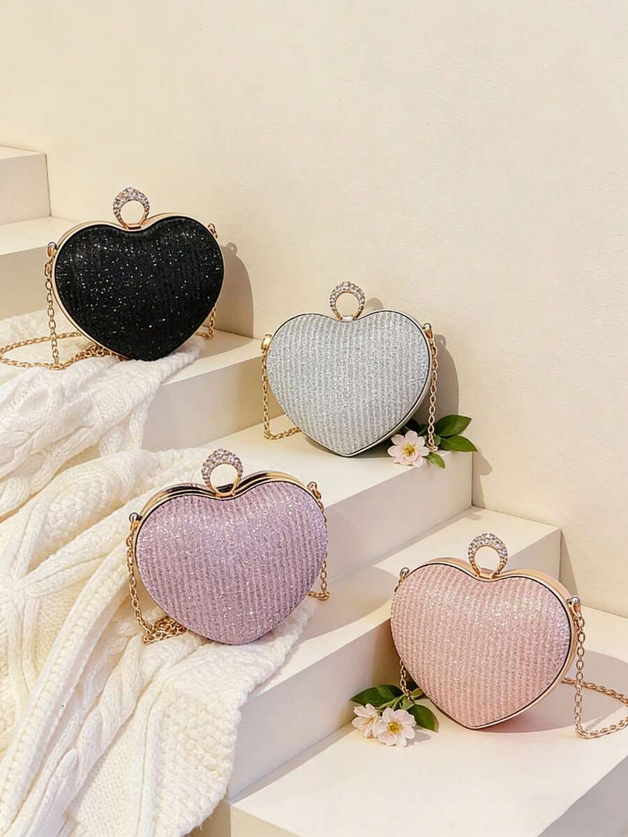 1pc This Mini Sparkly Heart-Shaped Evening Bag Features A Unique Design ...