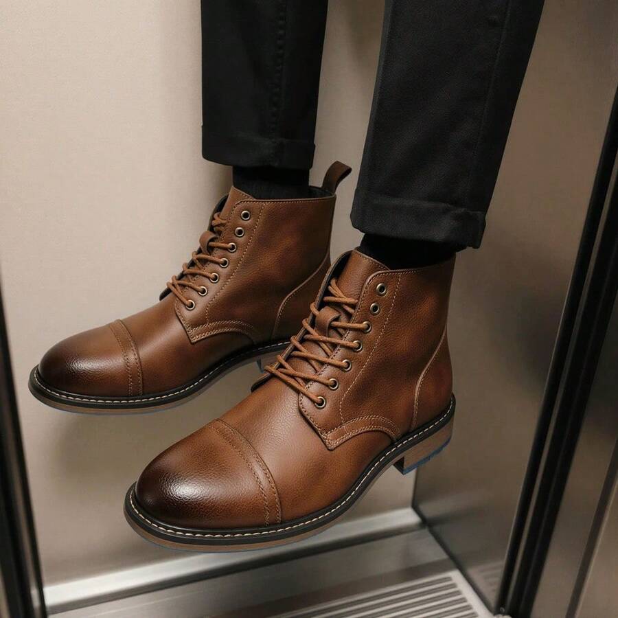 Herren Retro Arbeits-Stiefel, Rundkappe mit dicker Sohle Lässig Stiefel ...