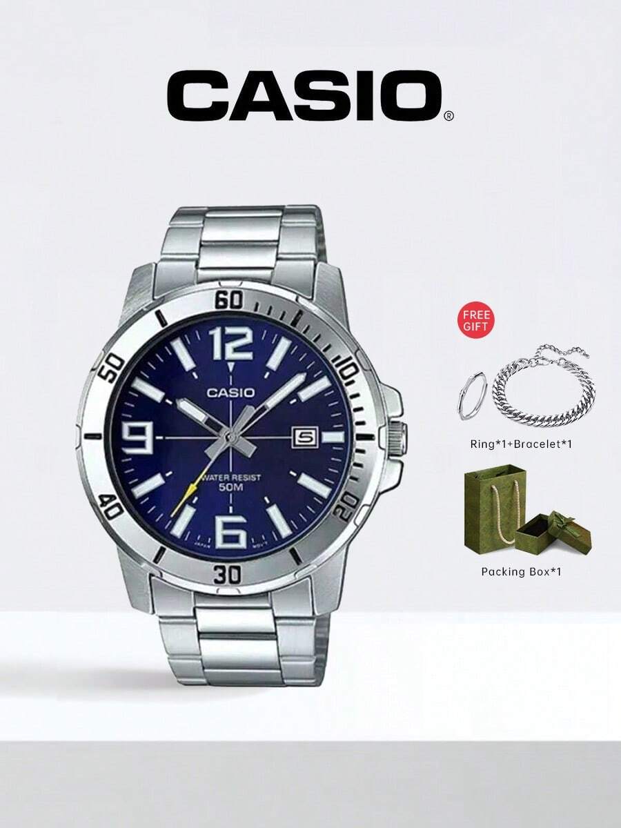 Casio MTP-VD01D-2B Sportlicher Herren Edelstahl Armband Analog Quarz ...