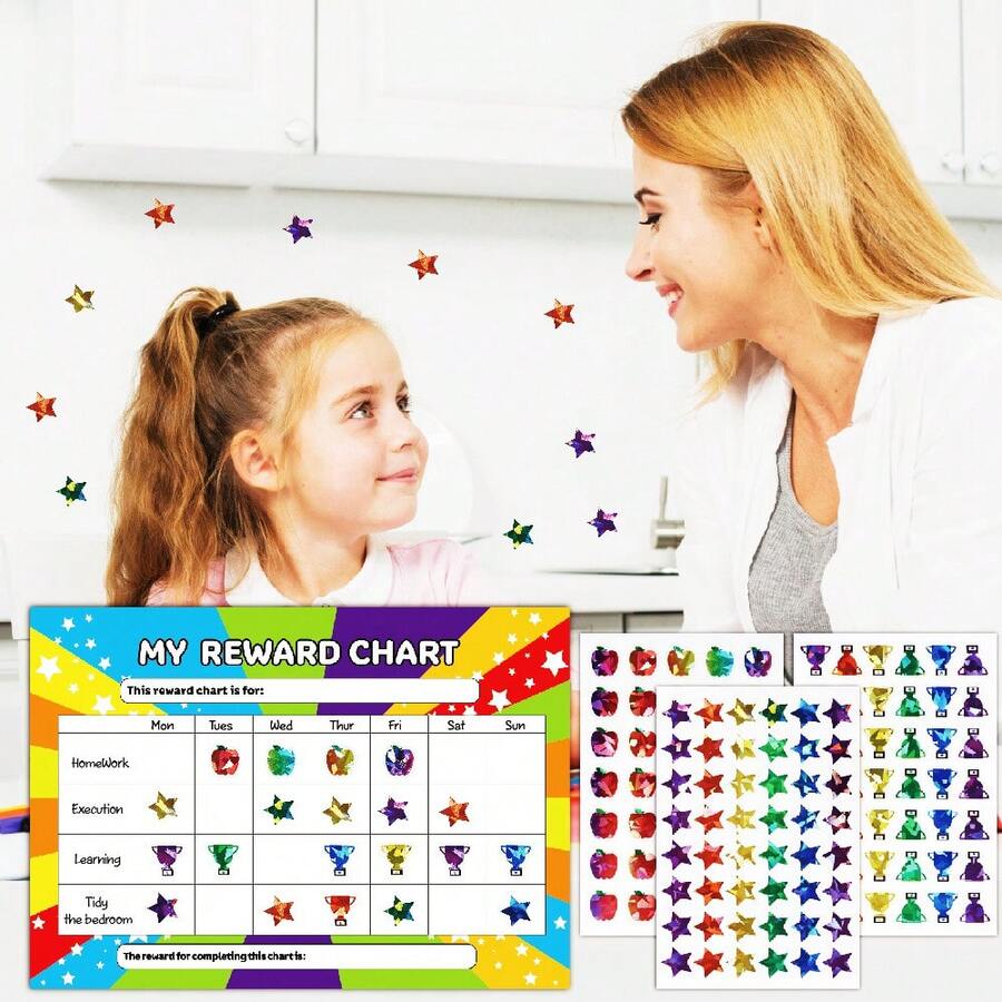 4 hojas de gráficos de recompensa + 3 hojas de pegatinas con brillo ...