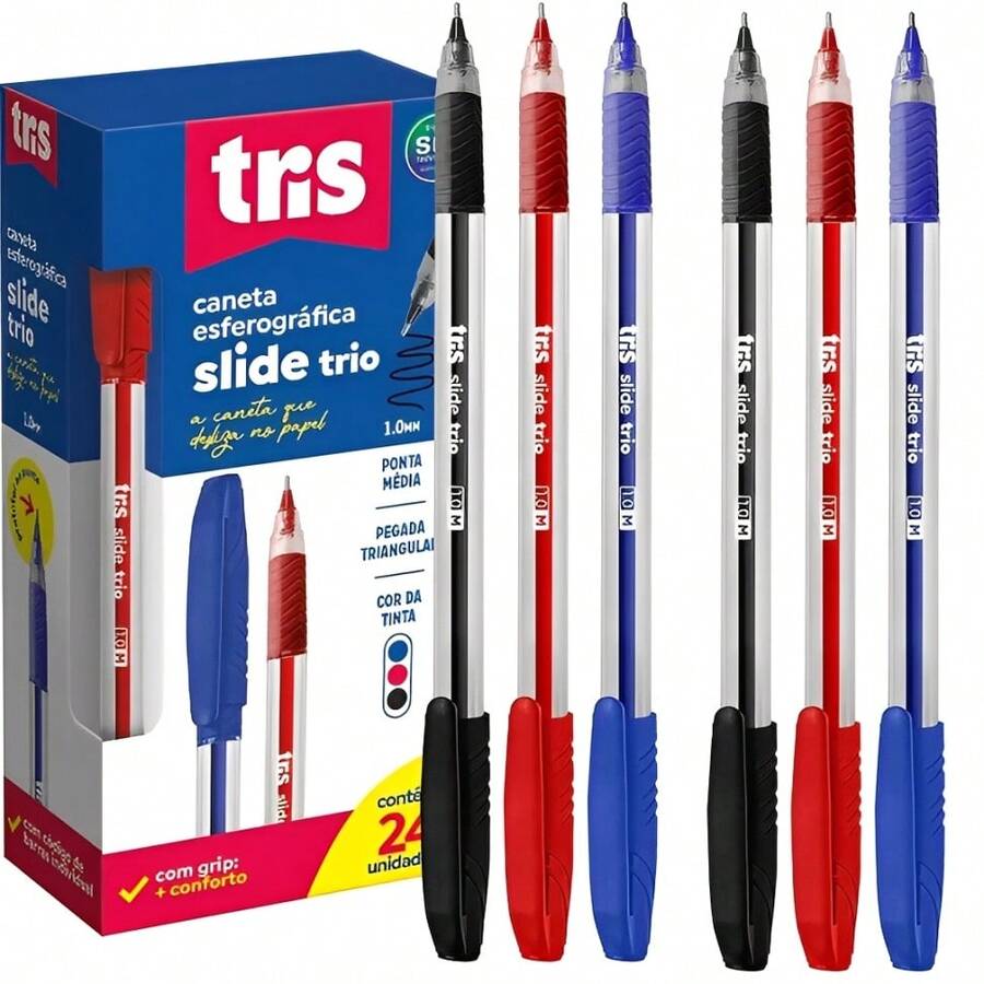 Ballpoint Pen, Medium Point, Blue, Black, Red, 3 Units, School Writing ...