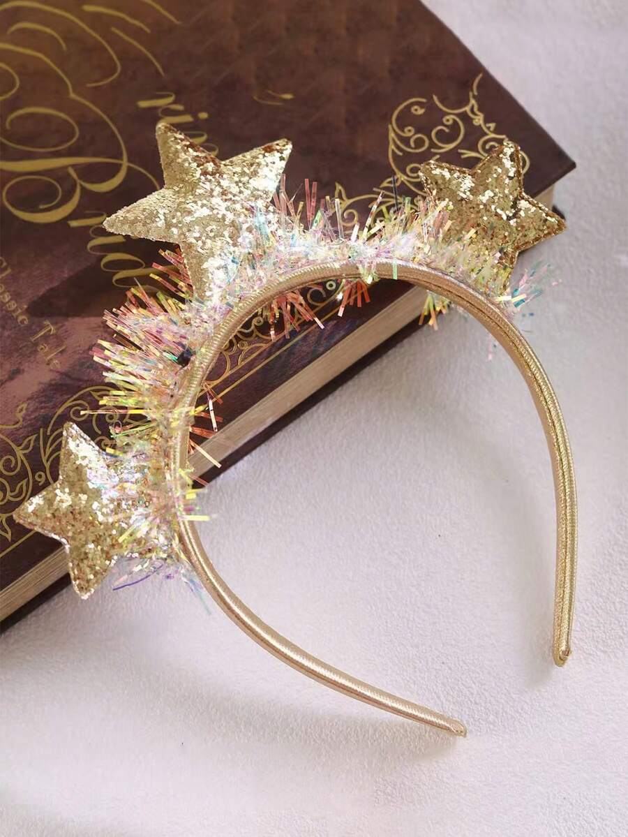 1pc Girls Glittery Gold Star Headband, Cute Star Hair Hoop, Suitable ...