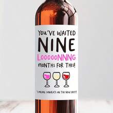 2pcs "9 Months Of Waiting" Wine Bottle Labels: Celebrate New Baby With ...