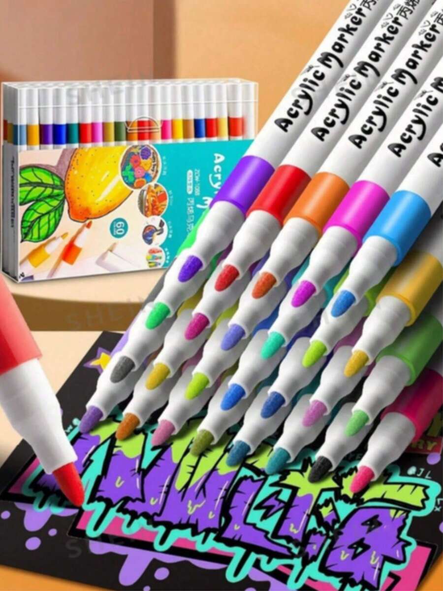 80pcs/60pcs/48pcs/36pcs/24pcs/12pcs Acrylic Marker Pens, Art DIY ...