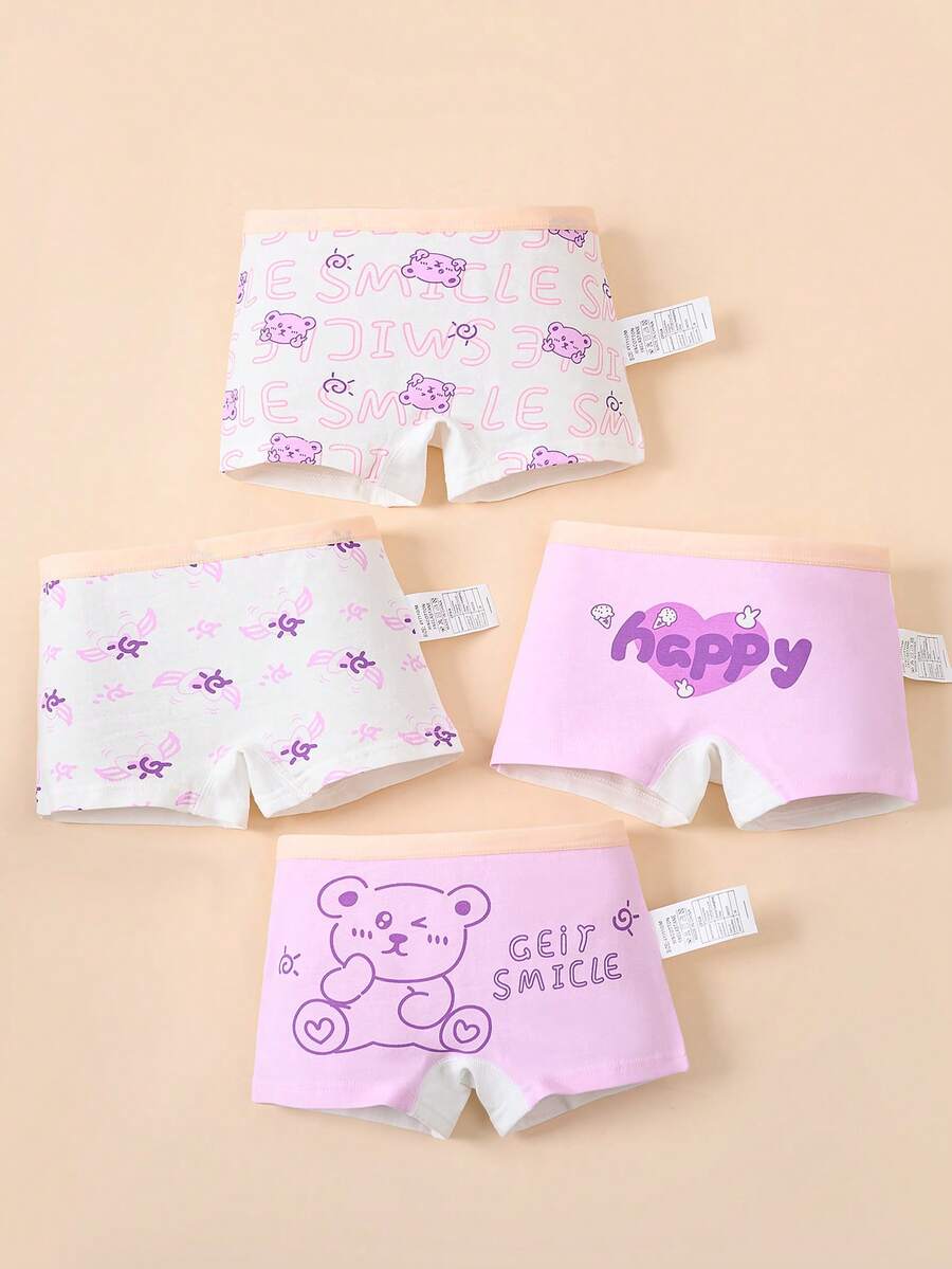 4 peças/Conjunto de Calcinhas com Estampa de Urso Cartoon para Meninas ...