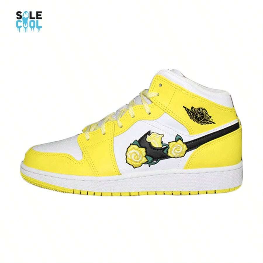 Zapatos Air Jordan 1 AJ1 Mid GS SE Floral Rose Patch Dynamic Yellow ...