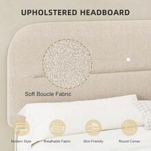 Boucle Bed Frame With Headboard, Modern Upholstered Bed Frame With ...