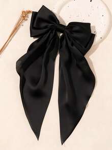 1 Stück große schwarze Haarspange für Mädchen, seidiges Satinhaarseil ...