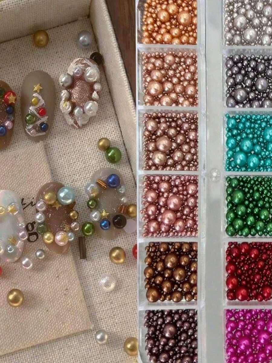 12 Gitter zufällige Farbe Maillard Flachperlen Nail Art Charms, 1 Box ...