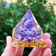 1pc Orgone Energy Pyramid Generator, Natural Amethyst Ball With Blue ...