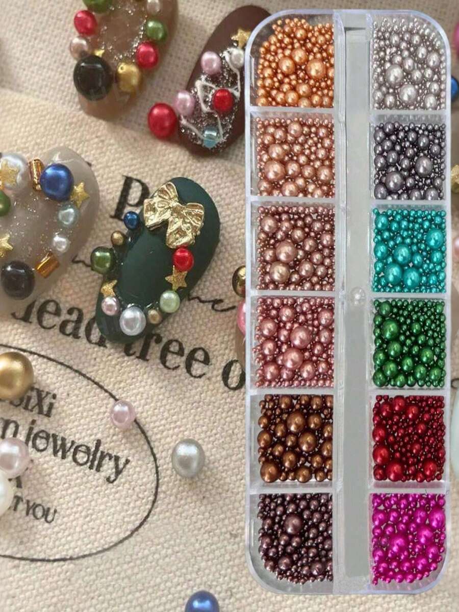 12 Fächer Maillard Flachperlen Nail Art Charms, 1 Box 12 Farben ...
