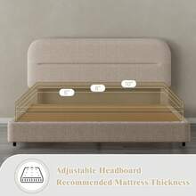 Boucle Bed Frame With Headboard, Modern Upholstered Bed Frame With ...