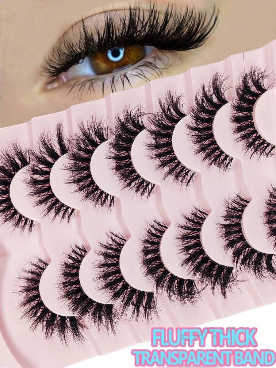 7 Pairs Fluffy False Eyelashes Luscious Cat Eye Faux Mink Eyelashes ...