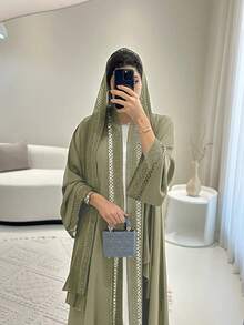 Abayas For Women,Open Abaya Set With Lace Trim, Sleeveless Inner Dress ...