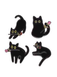 4pcs Creative Cute Animal Black Cat Metal Brooch Alloy Accessories ...