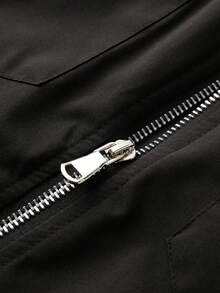 Men's Stand Collar Jacket With Double Zipper Pockets And Metal Button ...