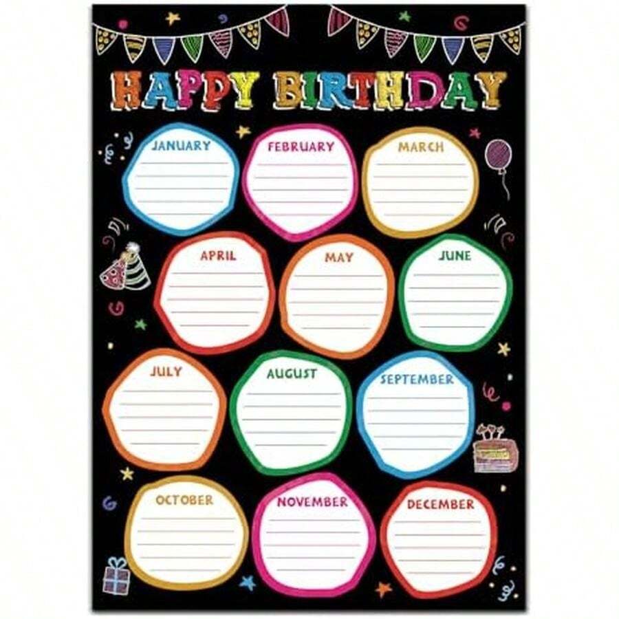 Chalkboard Birthday Chart Poster For Classroom Birthday Calendar ...