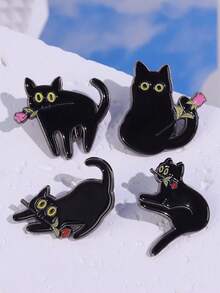 4pcs Creative Cute Animal Black Cat Metal Brooch Alloy Accessories ...