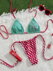 2pcs Geometric & Floral Print Sexy Backless Tie-Up Bikini Set, Bohemian ...