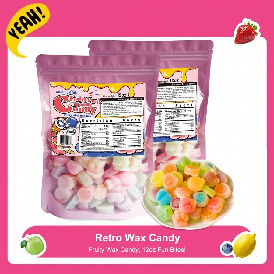 Gummy Glow 12 Oz(2 Packs)Fruity Wax Bottle Cnady, Classic Wax Candy ...