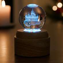 Lámpara decorativa con bola de cristal 3D y base de madera, lámpara ...