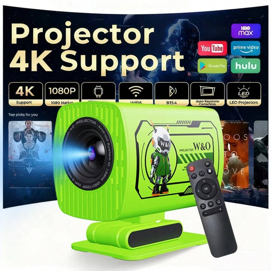 W&O [Smart 4K Mini Projector] Smart Mini Projector, Portable Outdoor ...