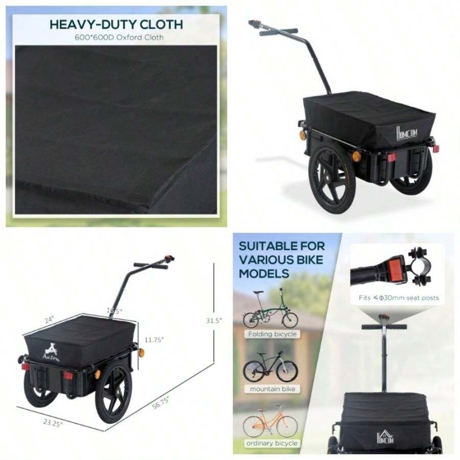 Aosom Cargo Trailer With Removable Box And Waterproof Cover, Bike Wagon ...