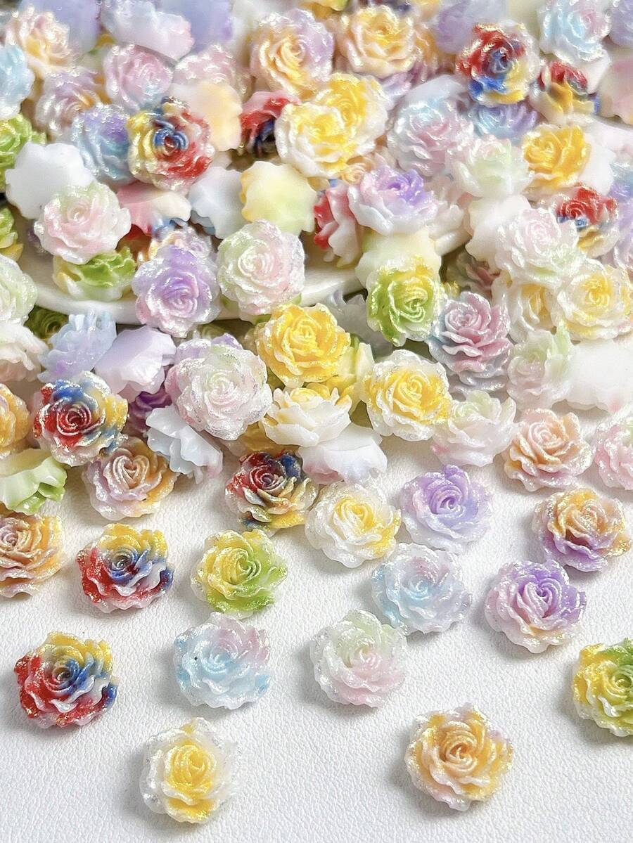 30pcs Colorful Rose Flower Nail Art Decorations, 3D Resin Realistic ...