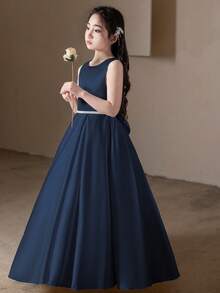 Teen GirlNavy Blue Formal Dress, Sleeveless Princess Dress With Bow ...