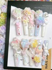 30pcs Colorful Rose Flower Nail Art Decorations, 3D Resin Realistic ...