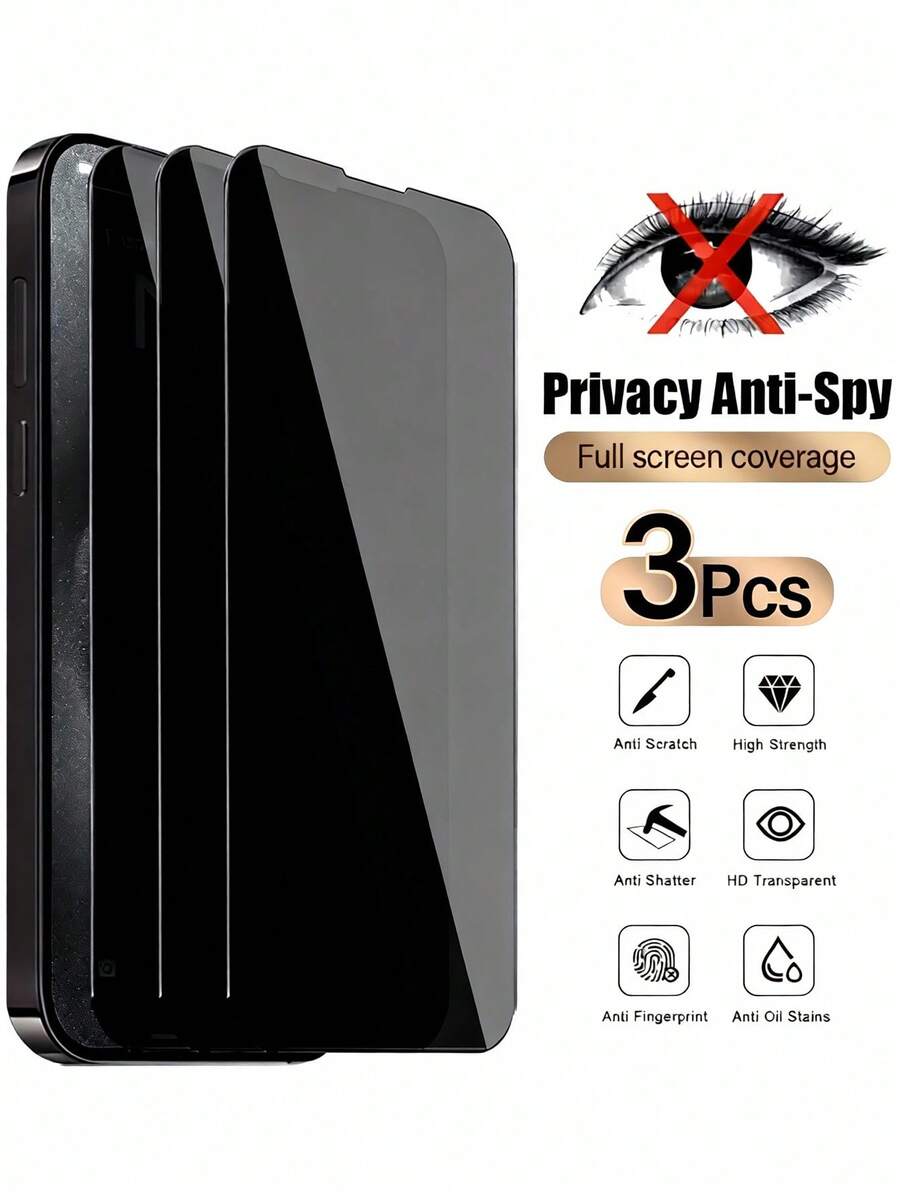 3 Packs Anti-Spyware Tempered Glass Screen Protectors Compatible With ...