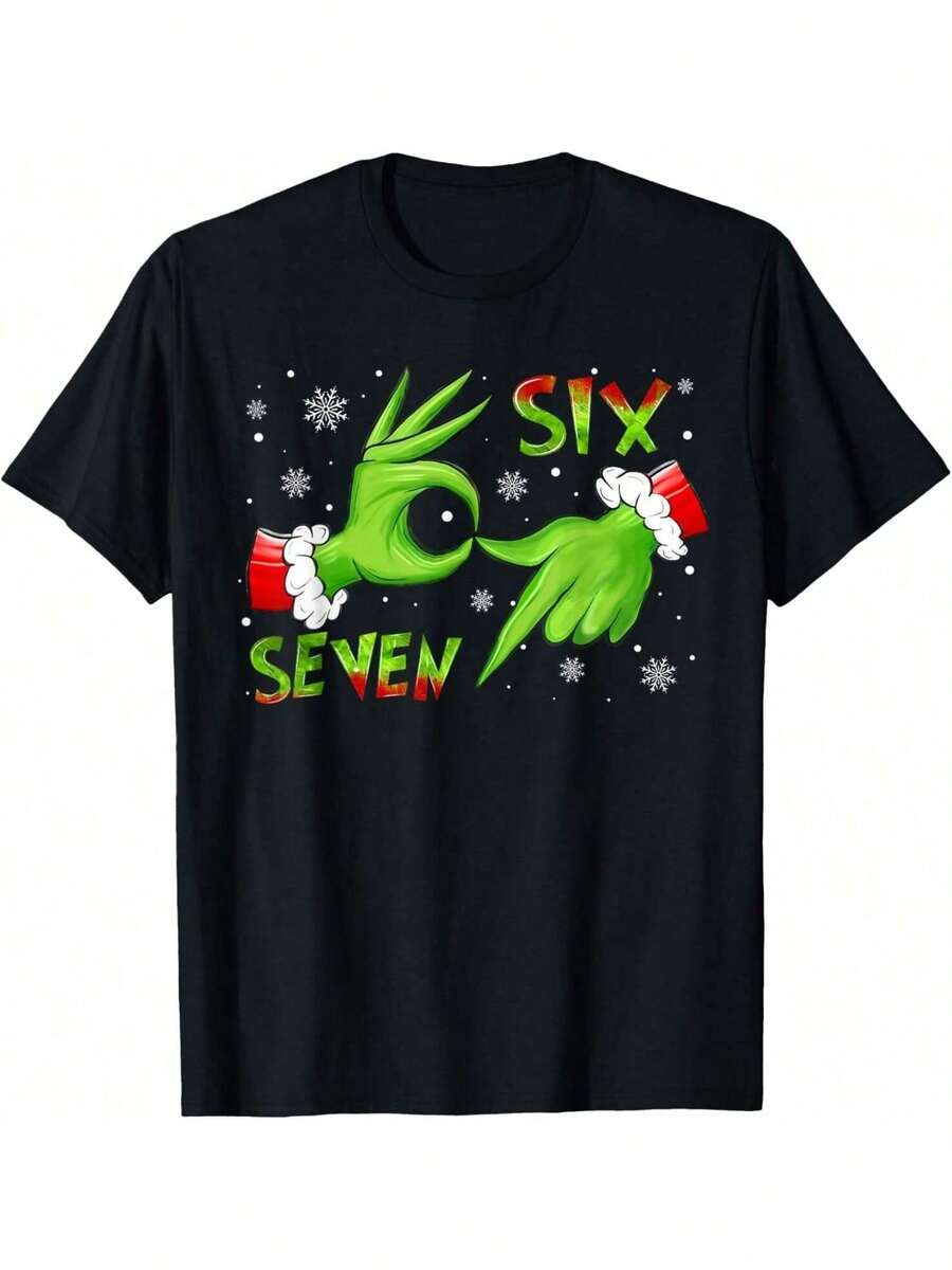 6 7 Six Seven Hand Gen Z Alpha Meme Slang Xmas Christmas T-Shirt ...