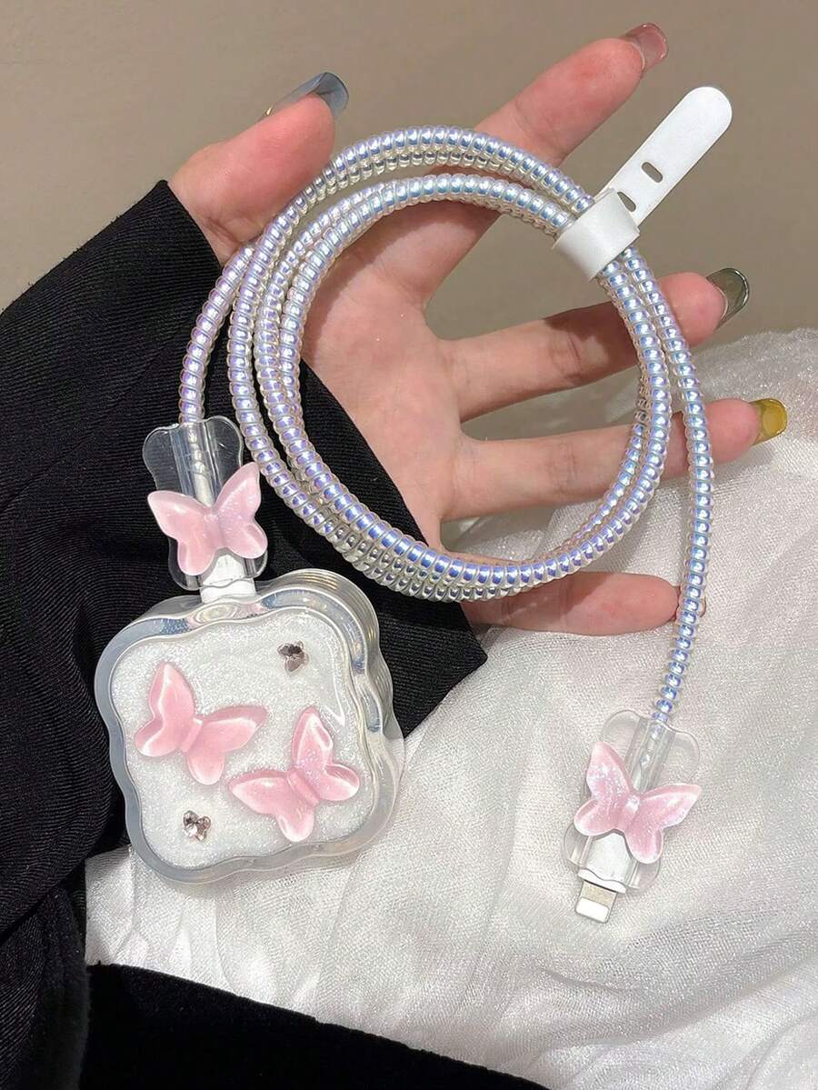 5 Stück/Set Harz rosa 3D Schmetterling TPU Ladekabel & Adapter ...