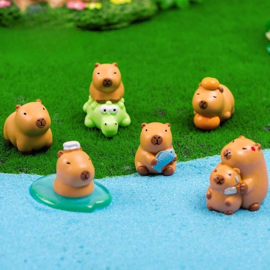 Cute Cartoon Capybara Figurine Micro Landscape Desktop Decor, For ...
