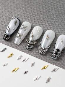 12 Stück/Box 3D Blitz Metall Nail Art Dekorationen, Punk Street Style ...