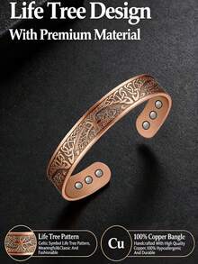 1Pc Pure Copper Magnetic Bracelet: Life Of The Tree Carving Cuff Bangle ...