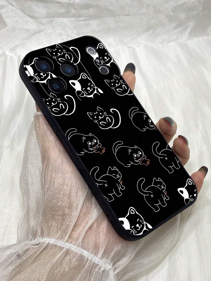 M1027 Diseño lindo gato negro Negro esmerilado ojos de angel Caja del ...