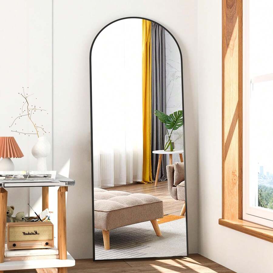 Arched Full Length Mirror For Home Use Black Frame Standing Floor ...