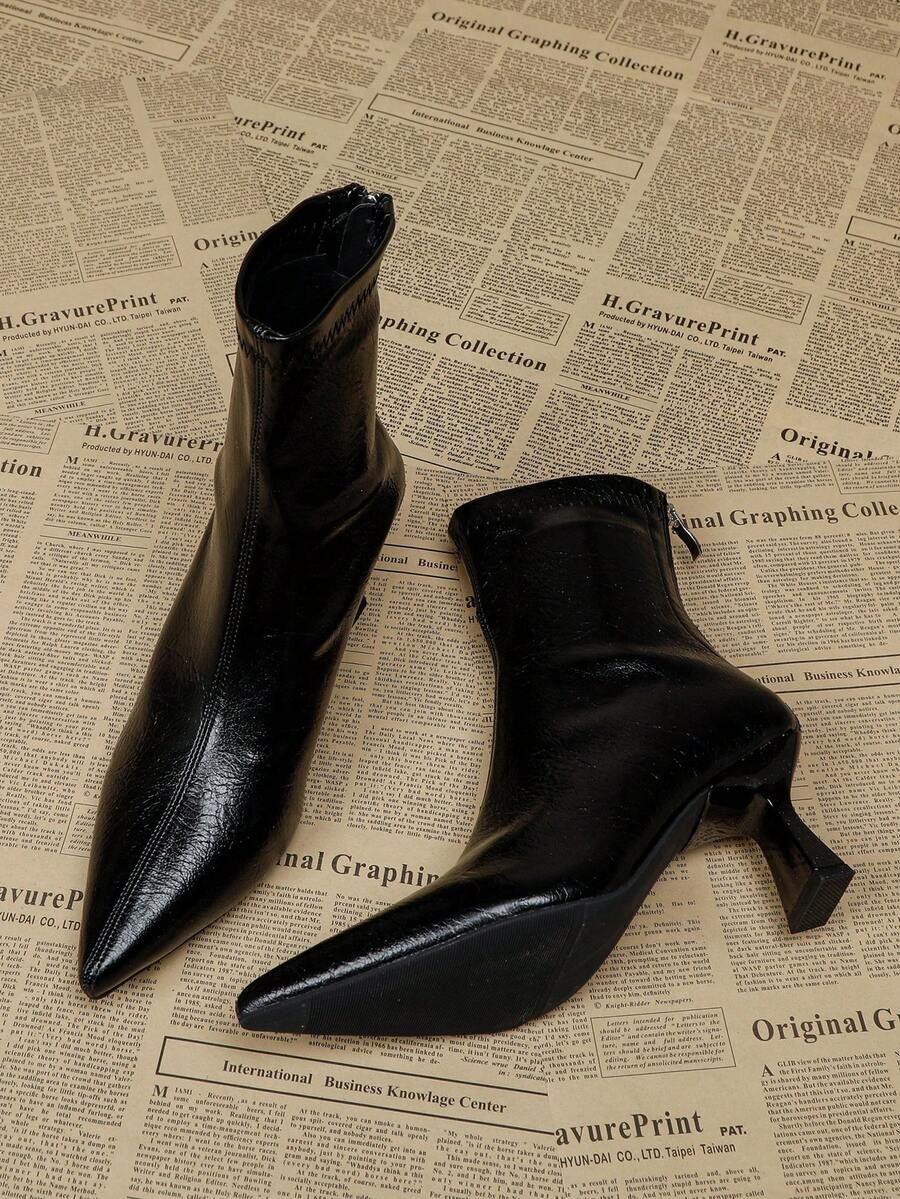 Women's Black High Heel Ankle Boots, Short Boots, High Heels, Elastic ...