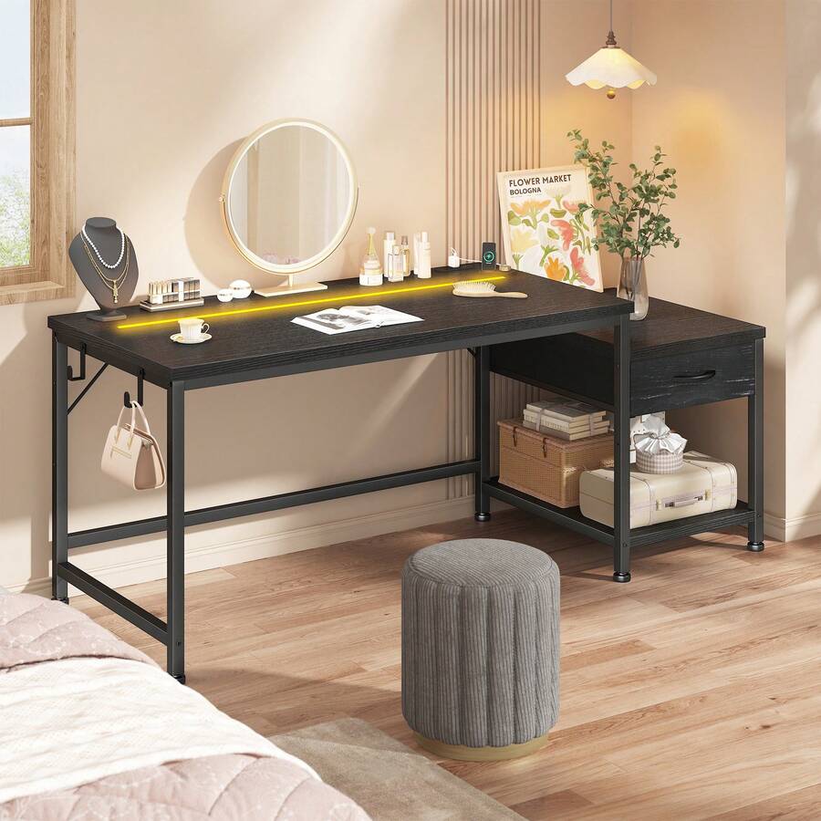 EnHomee 48.1" Computer Desk With Power Outlet & LED Lights Reversible ...