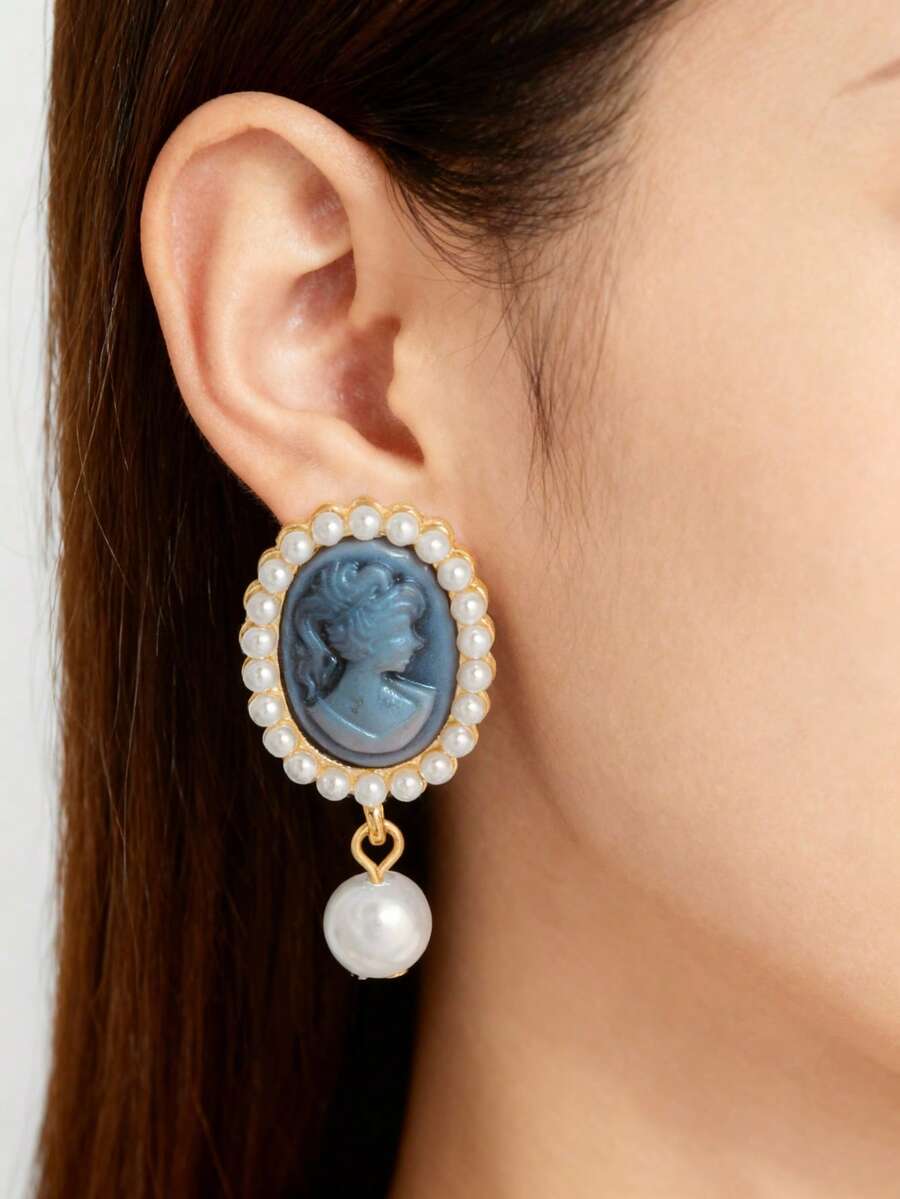 1 Pair Vintage French Elegant Portrait Earrings, High-End Chic Design ...